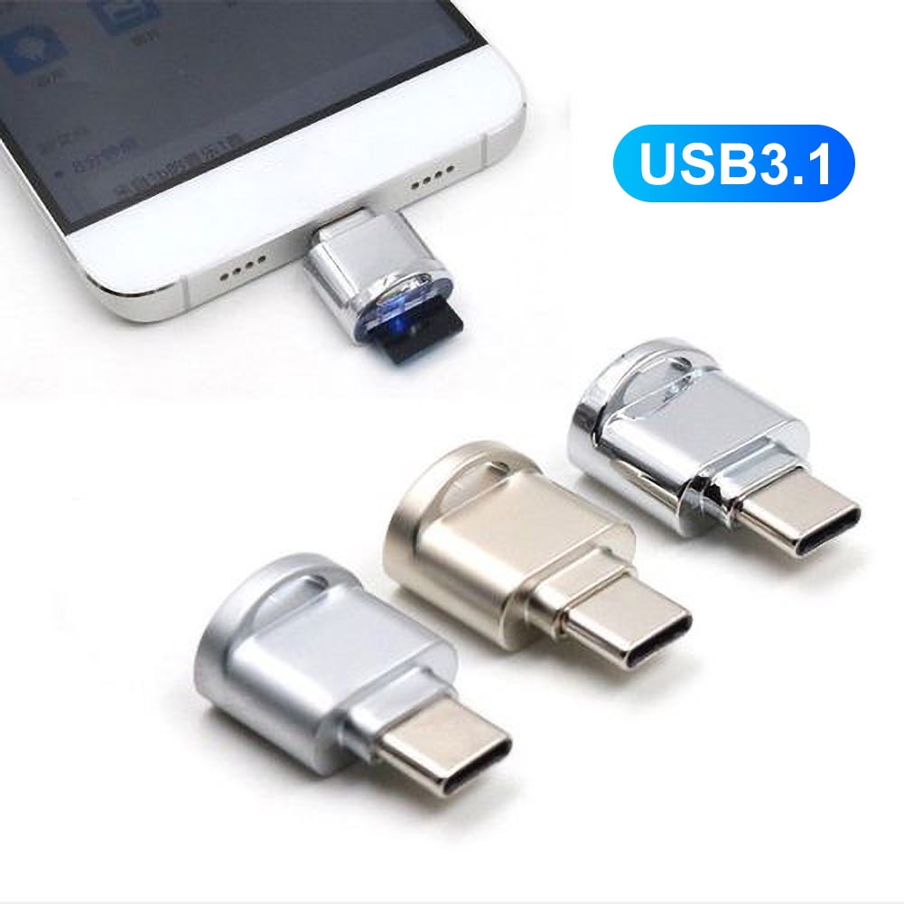 LA TALUS Mini Metal USB 3.1 Micro Secure Digital TF Memory Type-C Card Reader OTG Adapter Golden ...