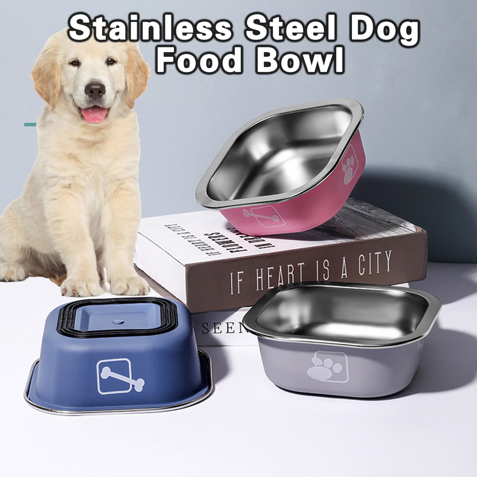 LA TALUS Stainless Steel Pet Bowl Non-Slip Drop-Resistant Cat Dog ...