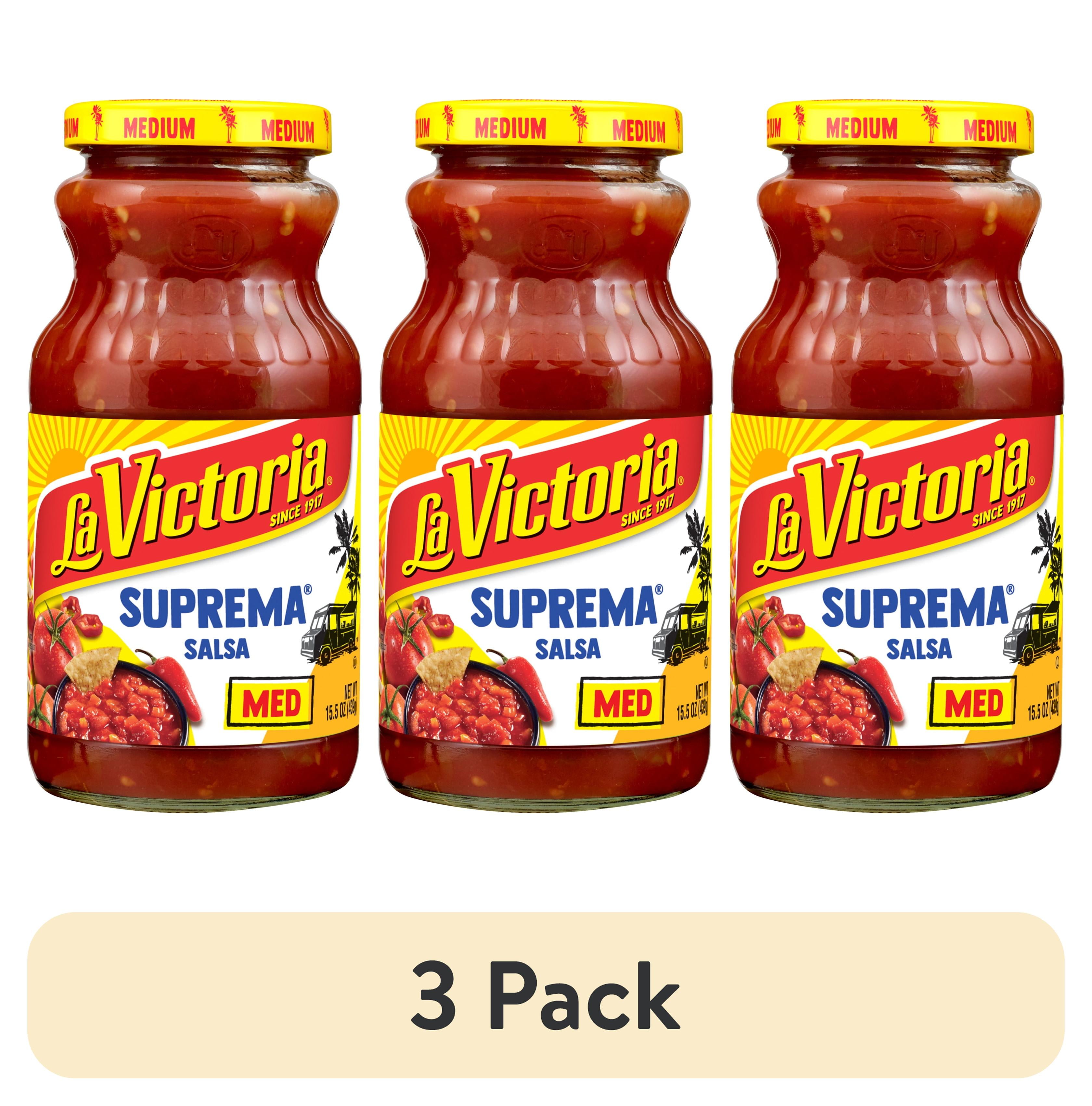 (3 pack) LA VICTORIA SUPREMA Salsa, Medium, Shelf-Stable, 15.5 oz Glass ...