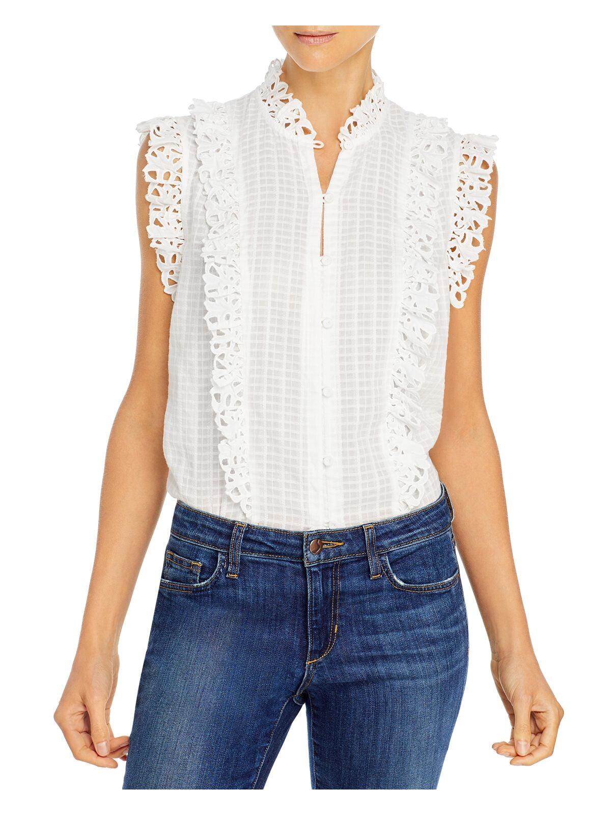 LA VIE BY REBECCA TAYLOR Womens White Lace Textured Flutter Sleeve ...