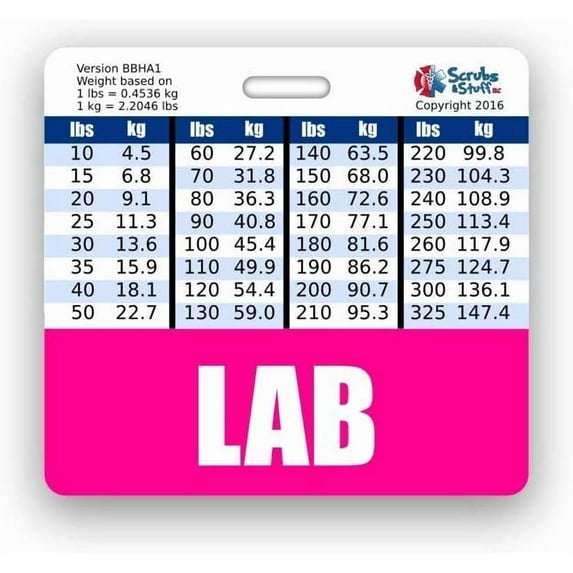 LAB Badge Horizontal w/Height & Weight Conversion Charts (Standard ...
