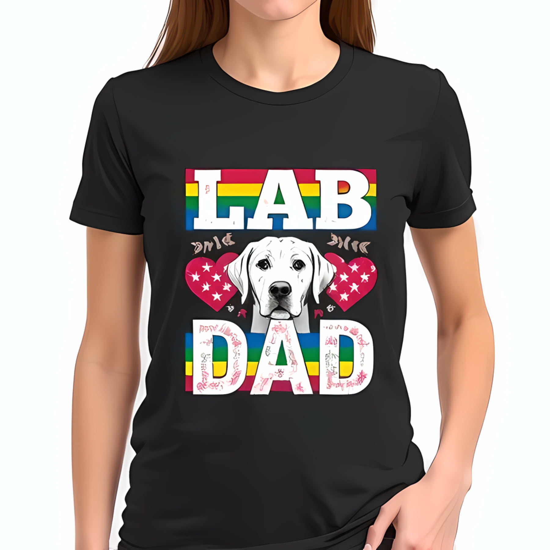 LAB DAD Cotton Short Sleeve T-Shirt - Black Tee with White Labrador ...