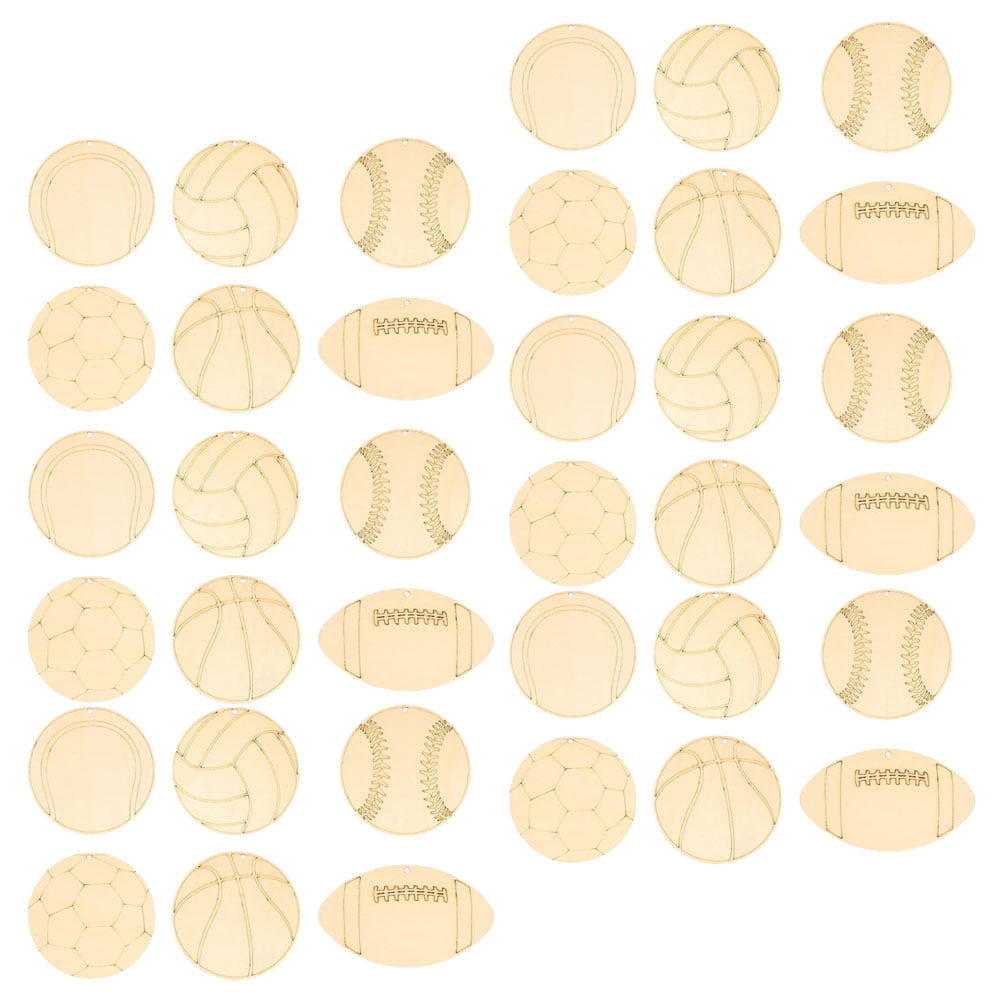 Tineasur Khaki Wooden Sports Ball Cutouts for DIY Making Unfinished ...