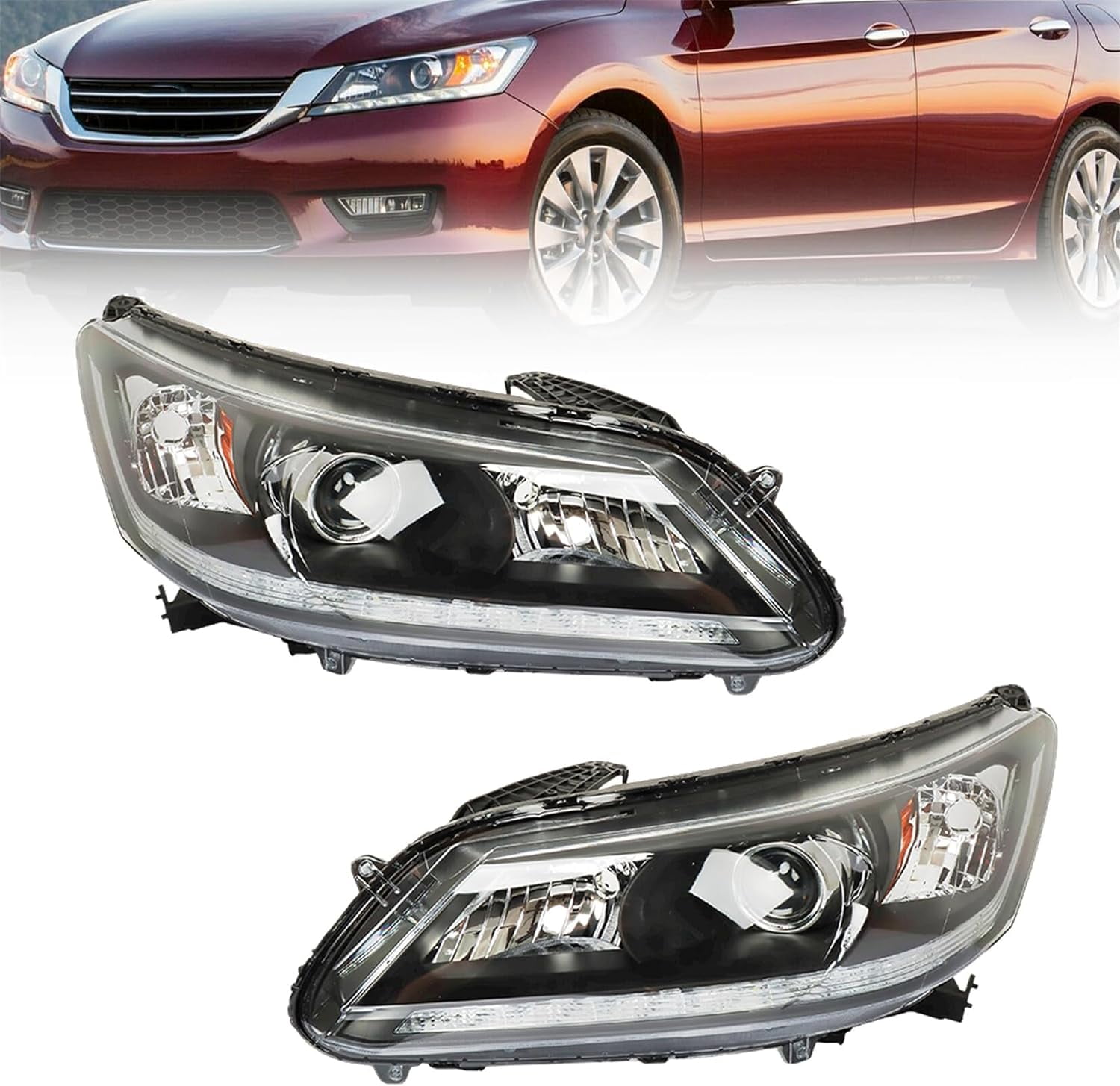 LABLT 1 Pair Headlights for 2013 2014 2015 Accord Headlamp Assembly Halogen w/DRL Driver and ...