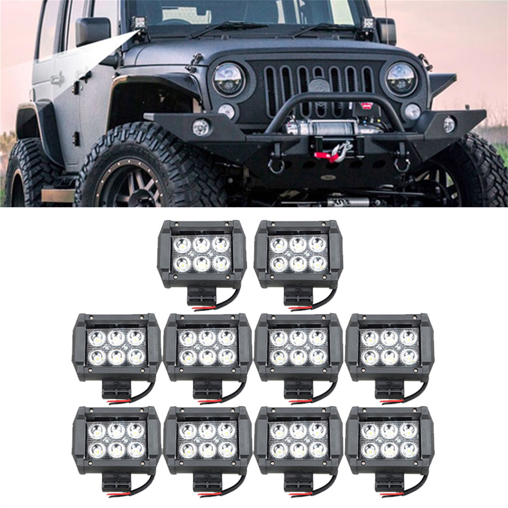 LABLT 10x 4 Inch 18W LED Work Light Bars Off Road LED Fog Driving Work ...