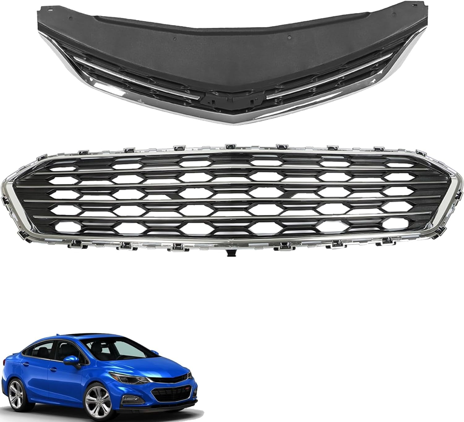 LABLT 2PCS Front Hood Bumper Upper Grill & Lower Grille Cover ...