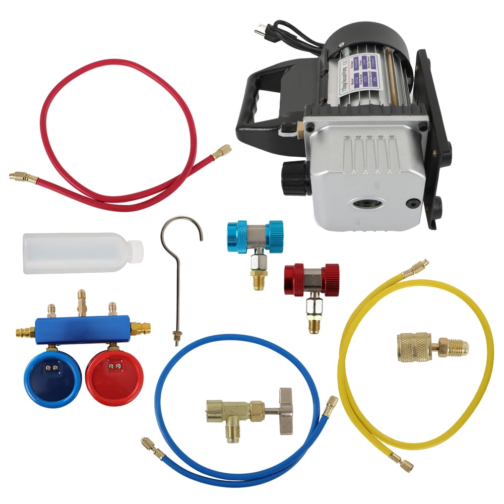 LABLT 3 CFM Air Vacuum Pump Combo HVAC + R134A Kit AC Gauge Set 5pa ...
