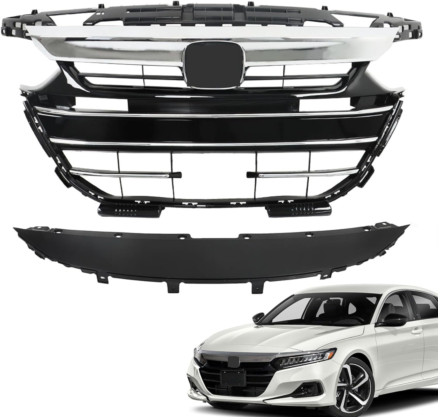 LABLT 4Pcs Front Bumper Cover and Grilles Set Upper Lower Replacement ...