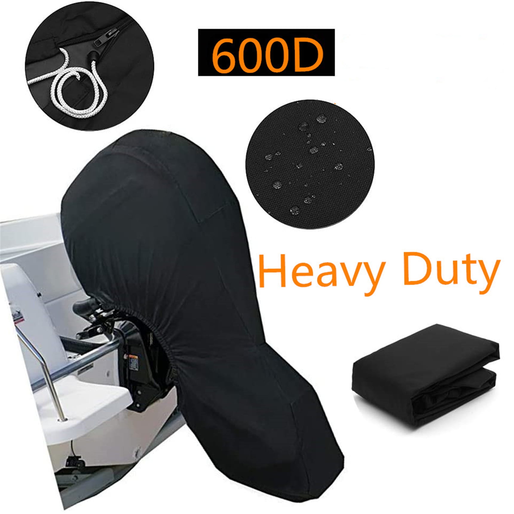 LABLT Black 600D Full Outboard Boat Engine Cover Dust Waterproof for 6 ...