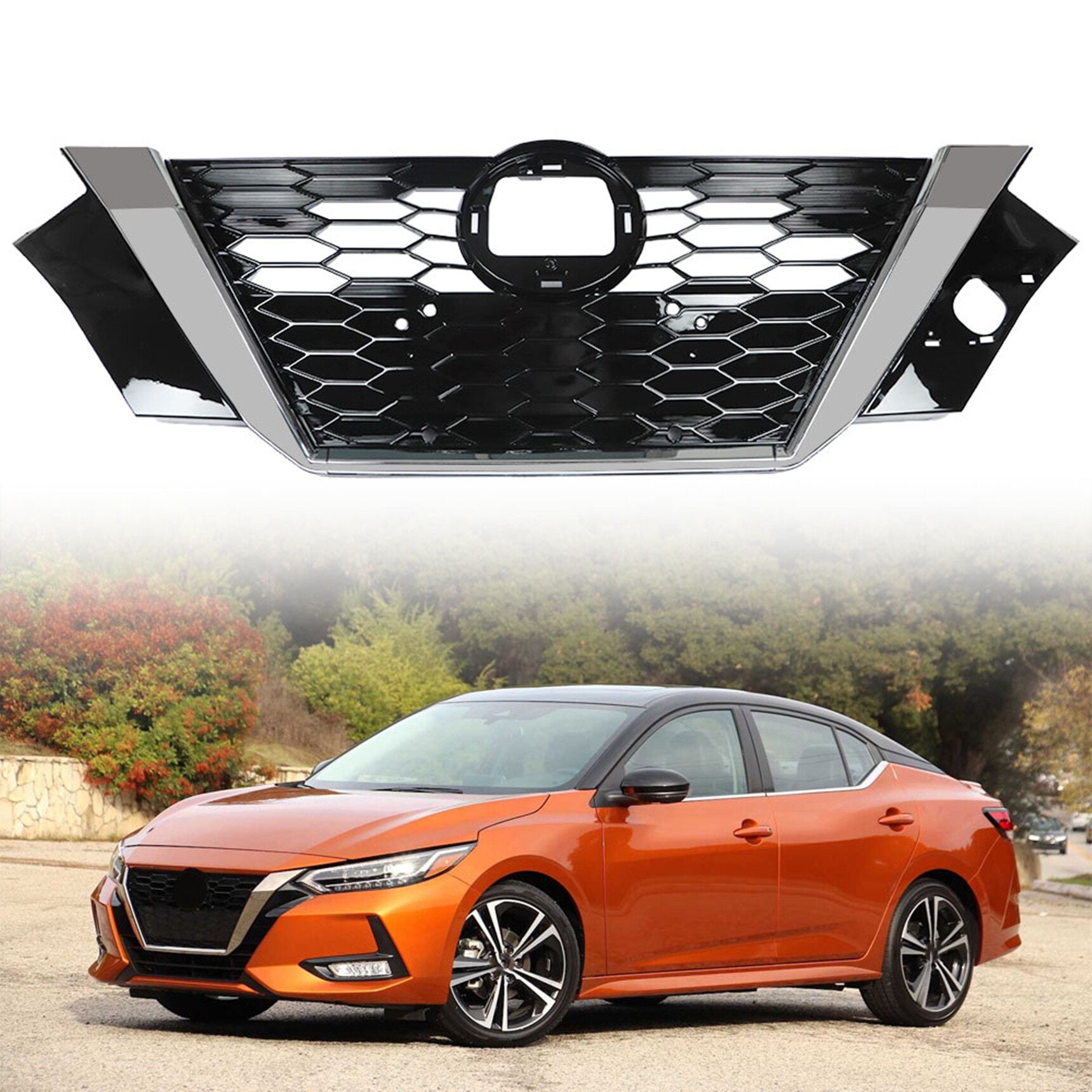 LABLT Black ＆ Chrome Front Bumper Upper Grille For 2020 2021 Nissan ...