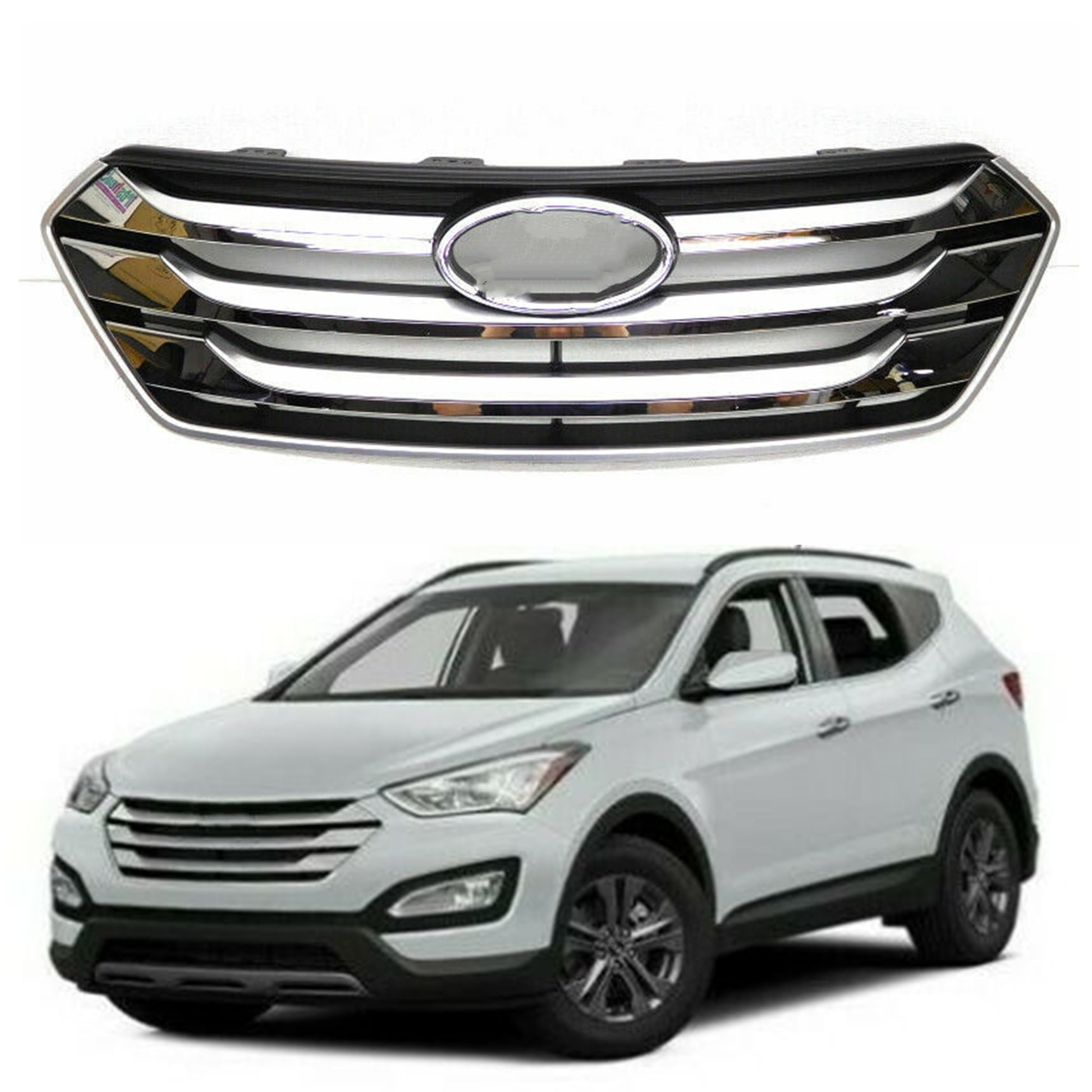 LABLT Front Bumper Upper Grille Chrome For Hyundai Santa Fe Sport 2013 ...