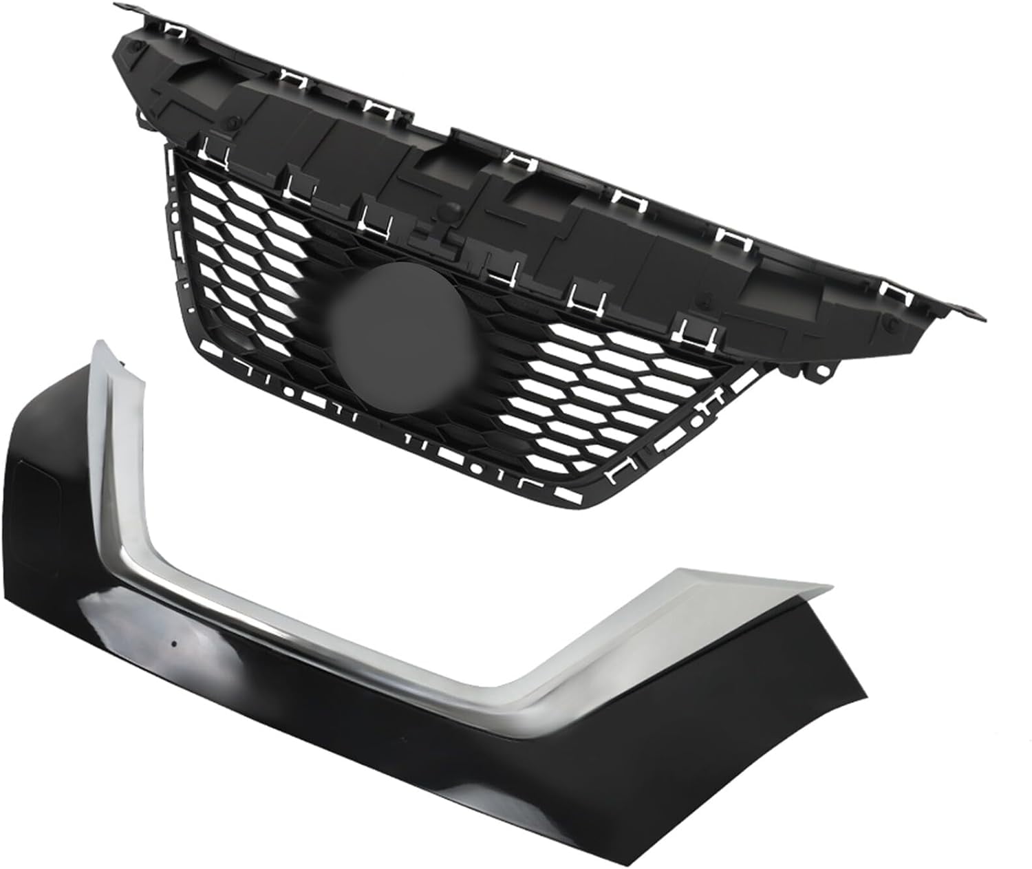 LABLT Front Bumper Upper Lower Grille with Trim 2PCS Chrome and Black ...