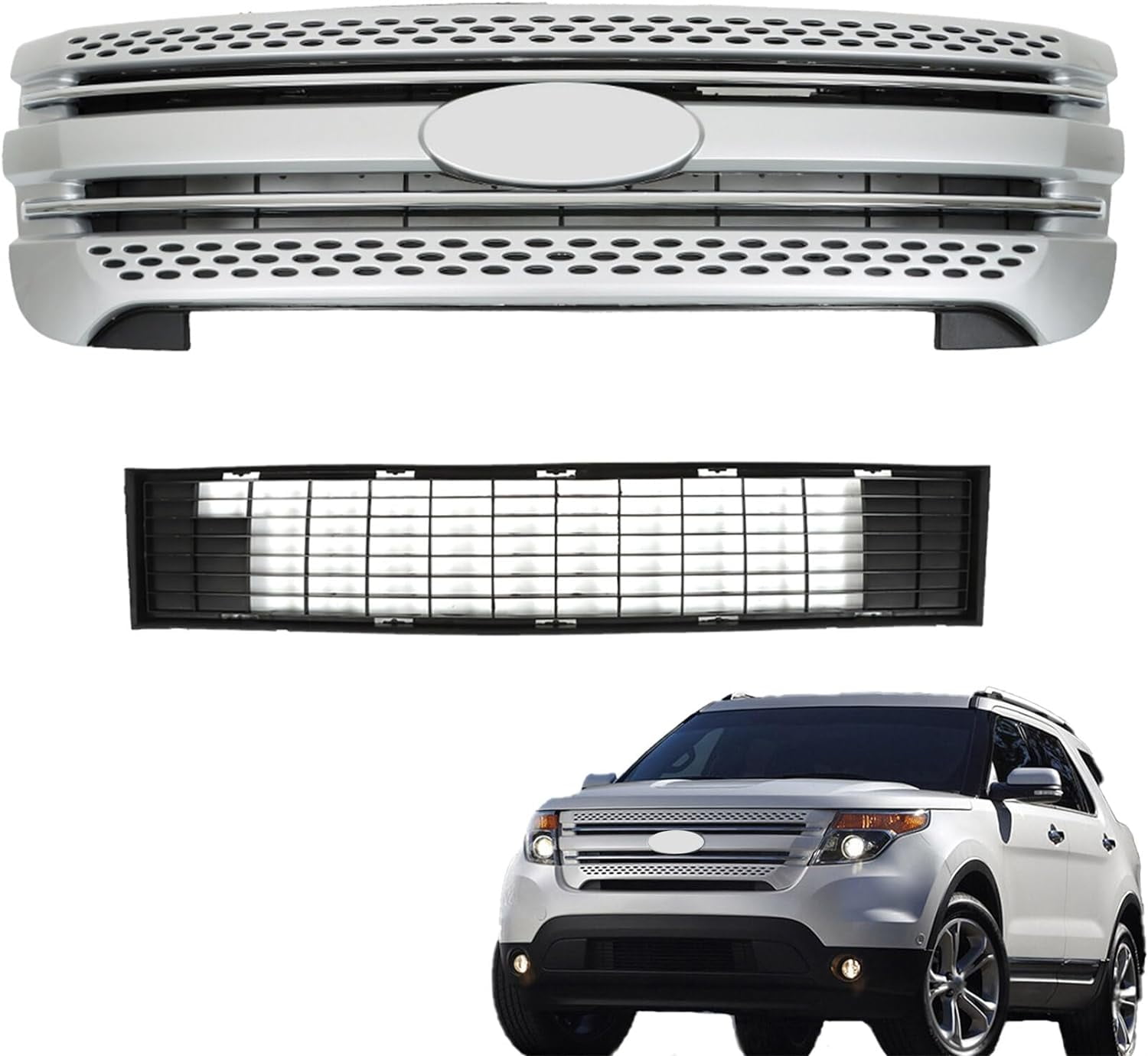 LABLT Front Grille Covers Insert Grill Upper and Lower Sliver ...