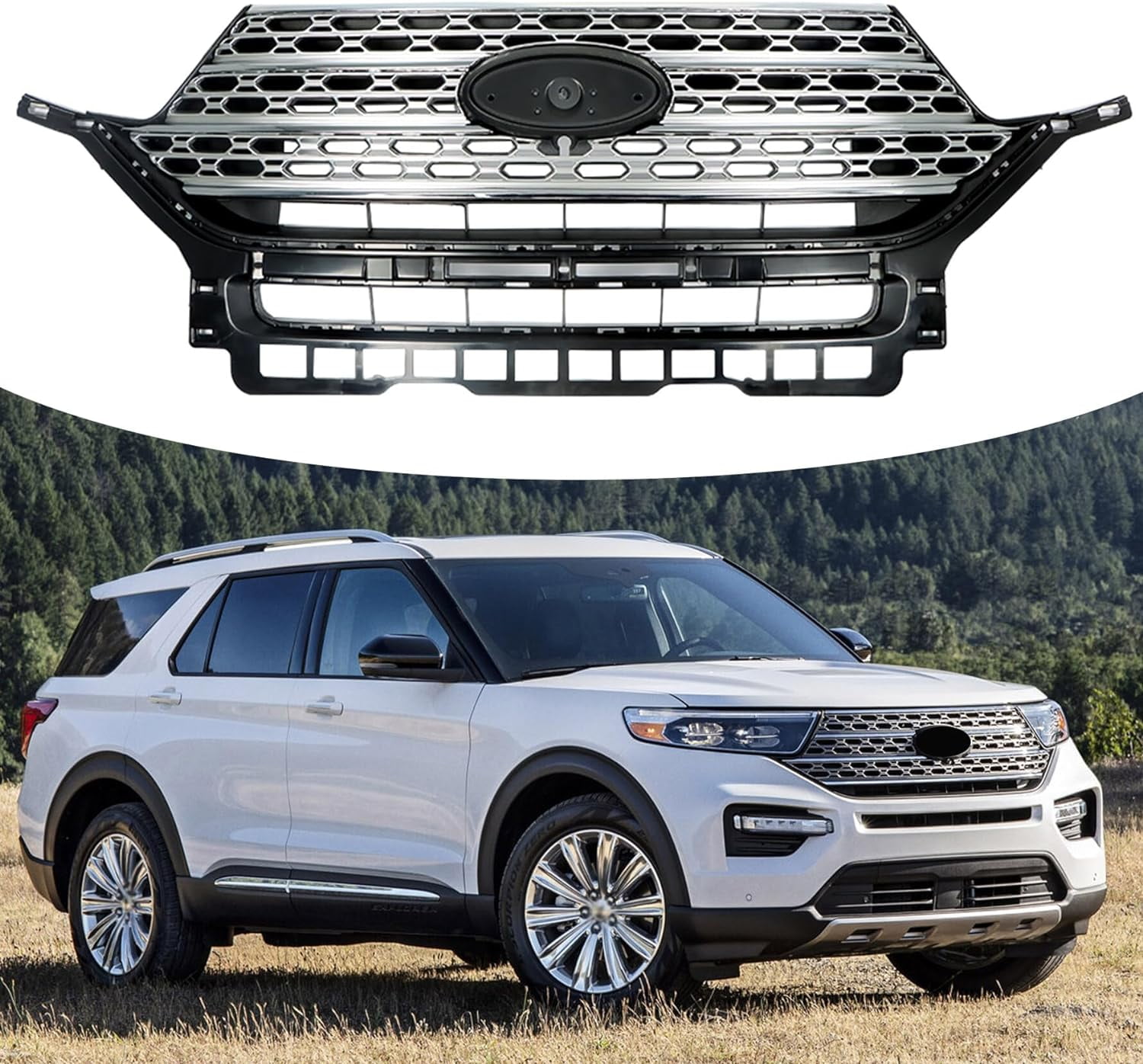 LABLT Front Radiator Grille Assembly Silver Mesh Electroplated Trim ...