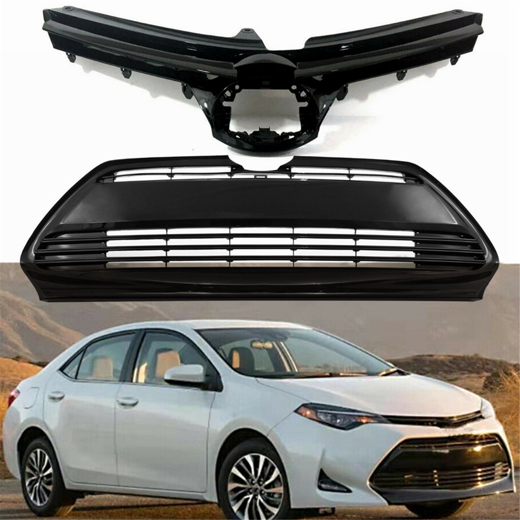 LABLT Front Upper Lower Bumper Grille 2Pcs for Car 17-19 Toyota Corolla ...