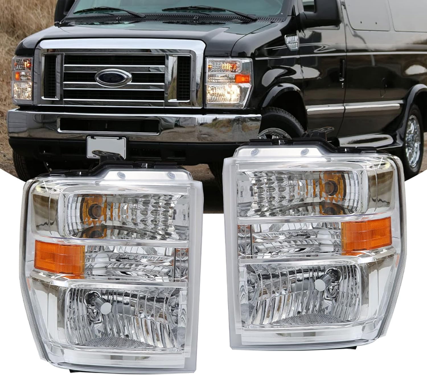 LABLT Headlights Front Headlamp Replacement for 2008-2014 E150 E250 Van ...