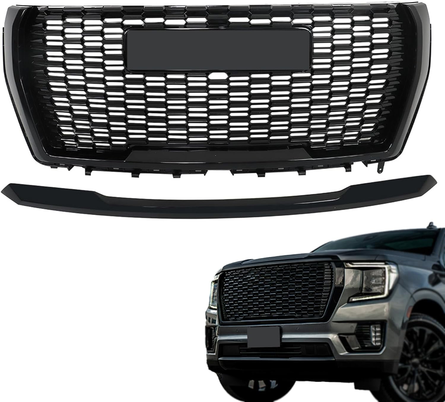 LABLT Honeycomb Front Grille and Hood Molding Set Gloss Black ...