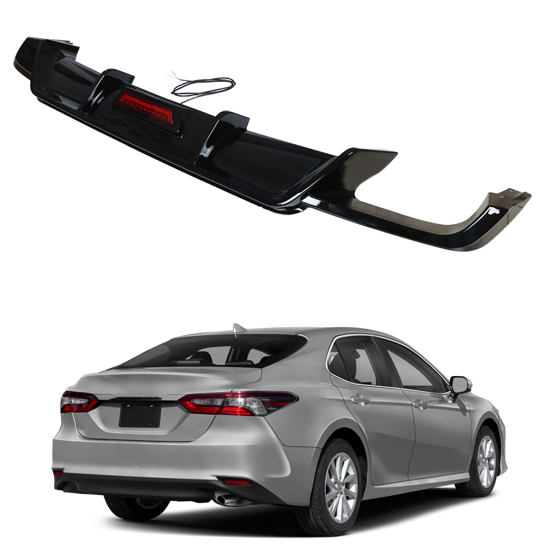 LABLT Rear Bumper Diffuser Spoiler Gloss Black with LED Brake Light for ...