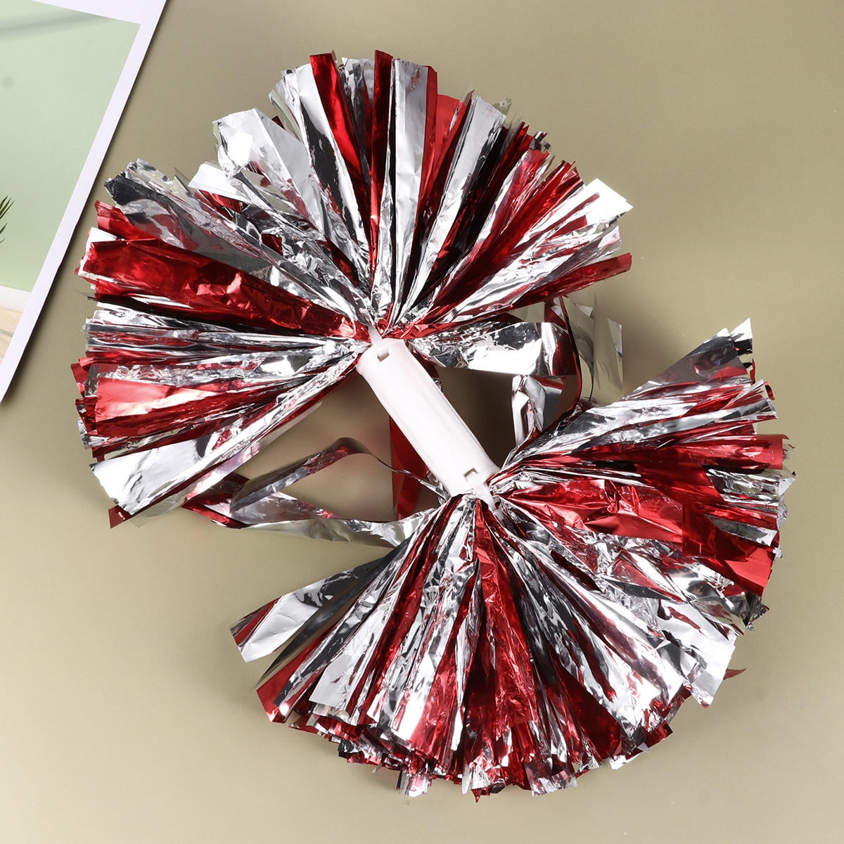 LABRIMP 2Pack Cheerleading Pom Poms for Kids in Red and Silver 12.6x12 ...