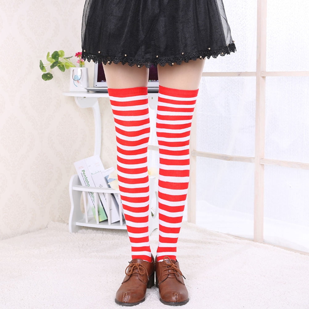 LABSERRON 1 Pair Red White Acrylic Fiber Cosplay Socks for Women Fancy ...