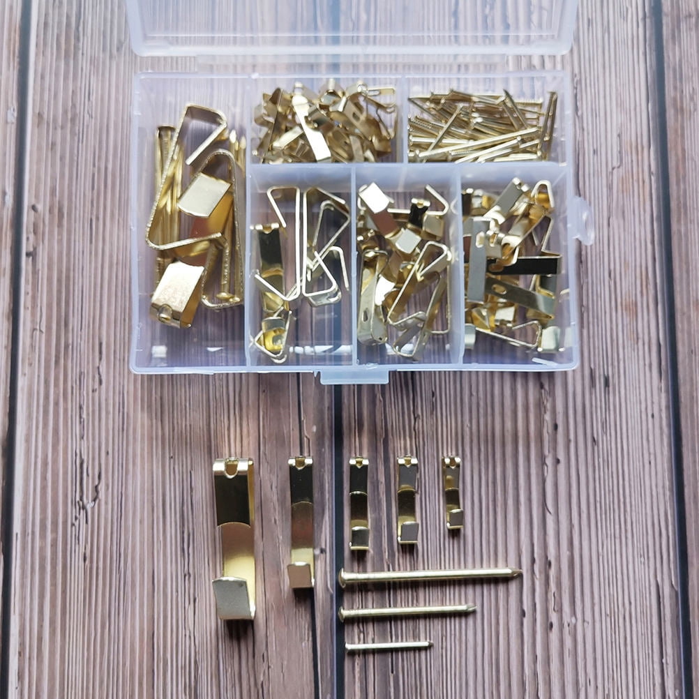 LABSERRON 1 Set 130Pcs Golden Metal Photo Frame Hooks Wall Mounted Kit ...