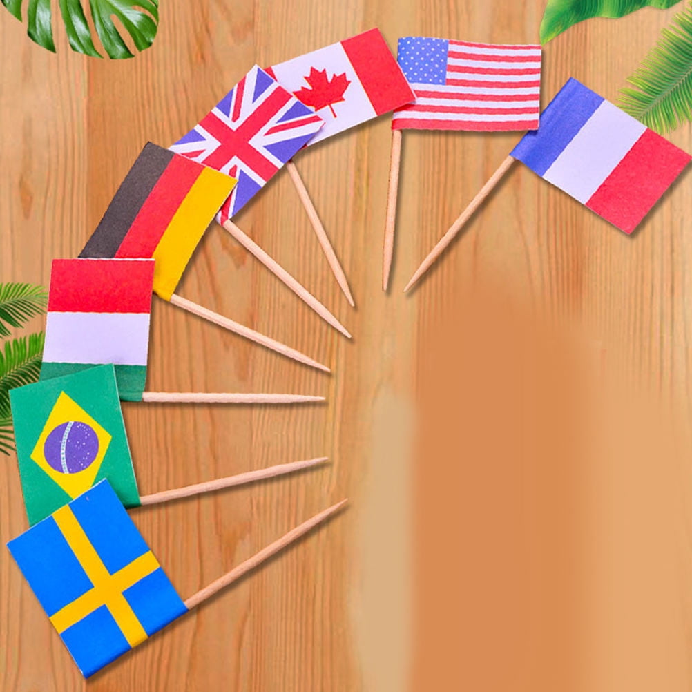 LABSERRON 125Pack World Flag Toothpicks Paper Stick Shape for Casual ...