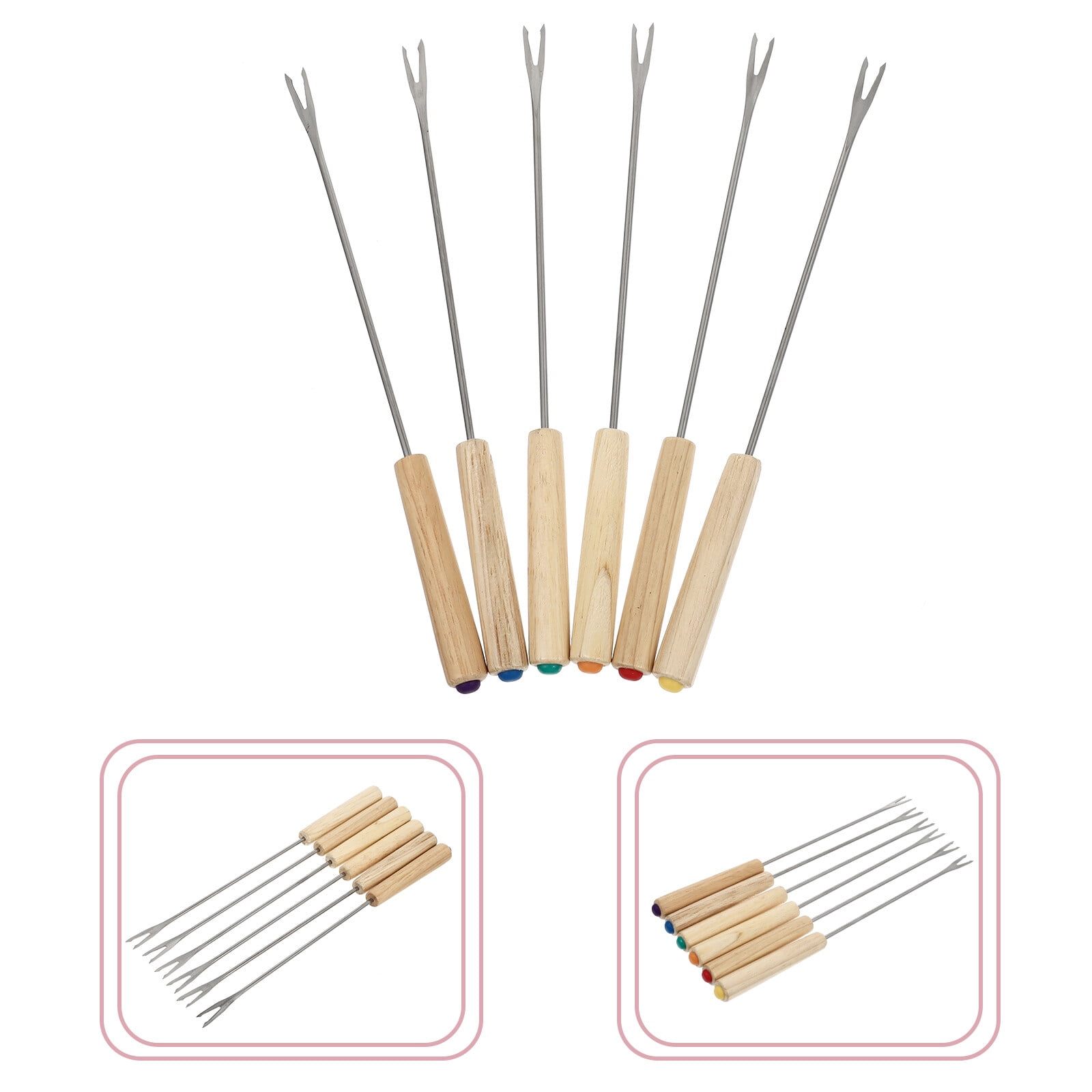 LABSERRON 16Pcs Khaki Wood Handle Forks for Fondue and Cheese in ...