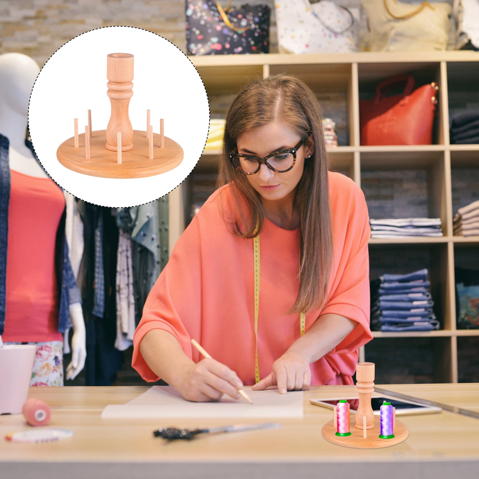 LABSERRON 1Pack Beige Rectangular Wooden Spool Holder for Sewing Tools ...