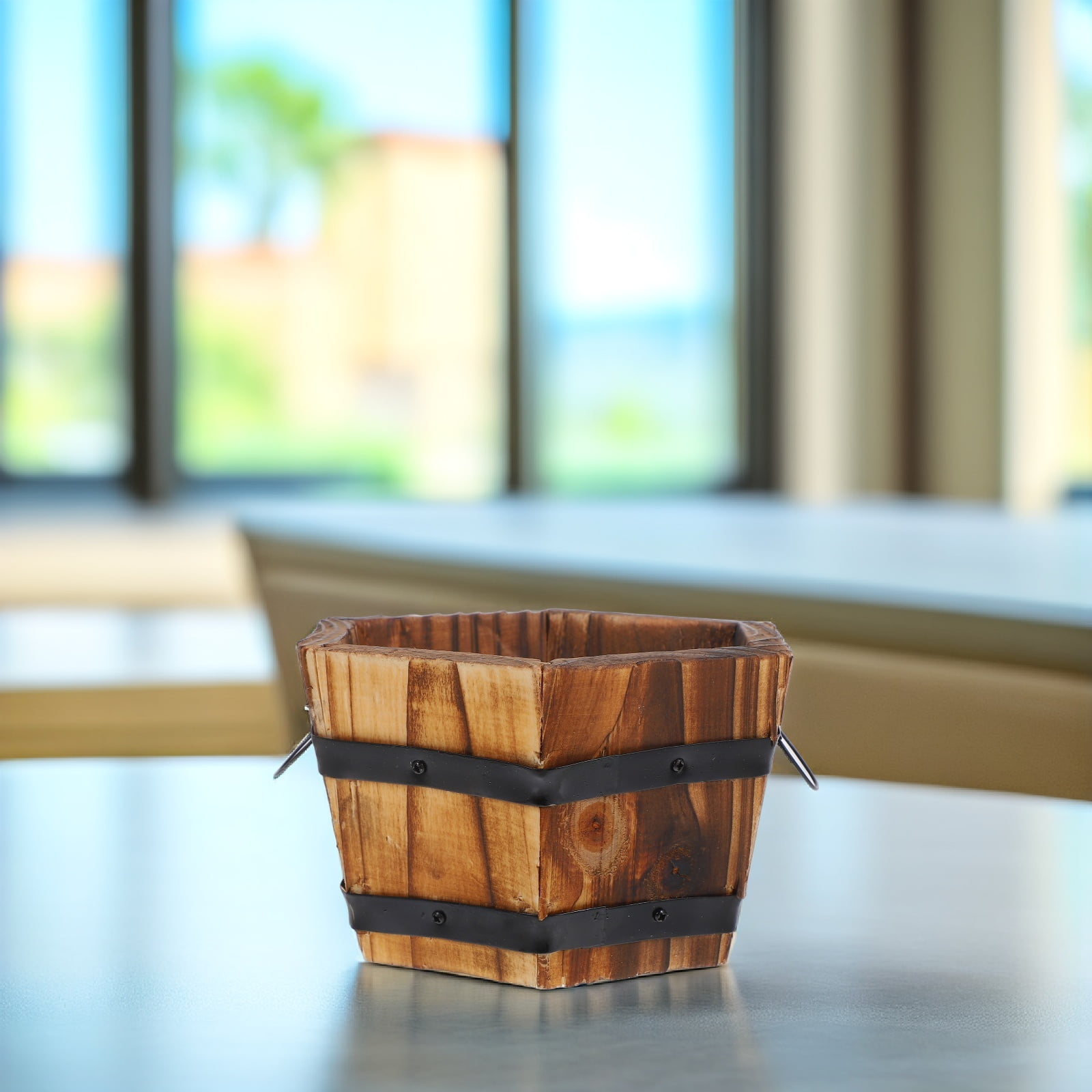 LABSERRON 1Pack Carbonized Solid Wood Wooden Bucket Planter for Home ...