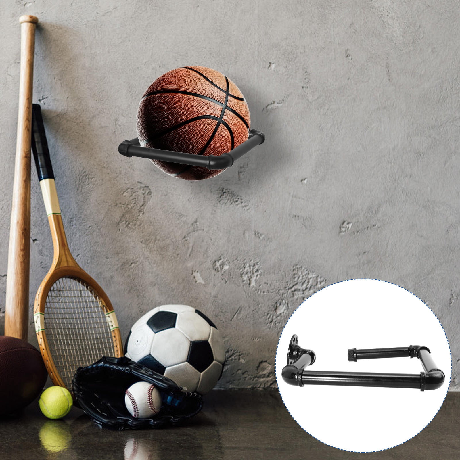 LABSERRON 1Pack Wall Mount Basketball Holder in Black 25x23cm for ...