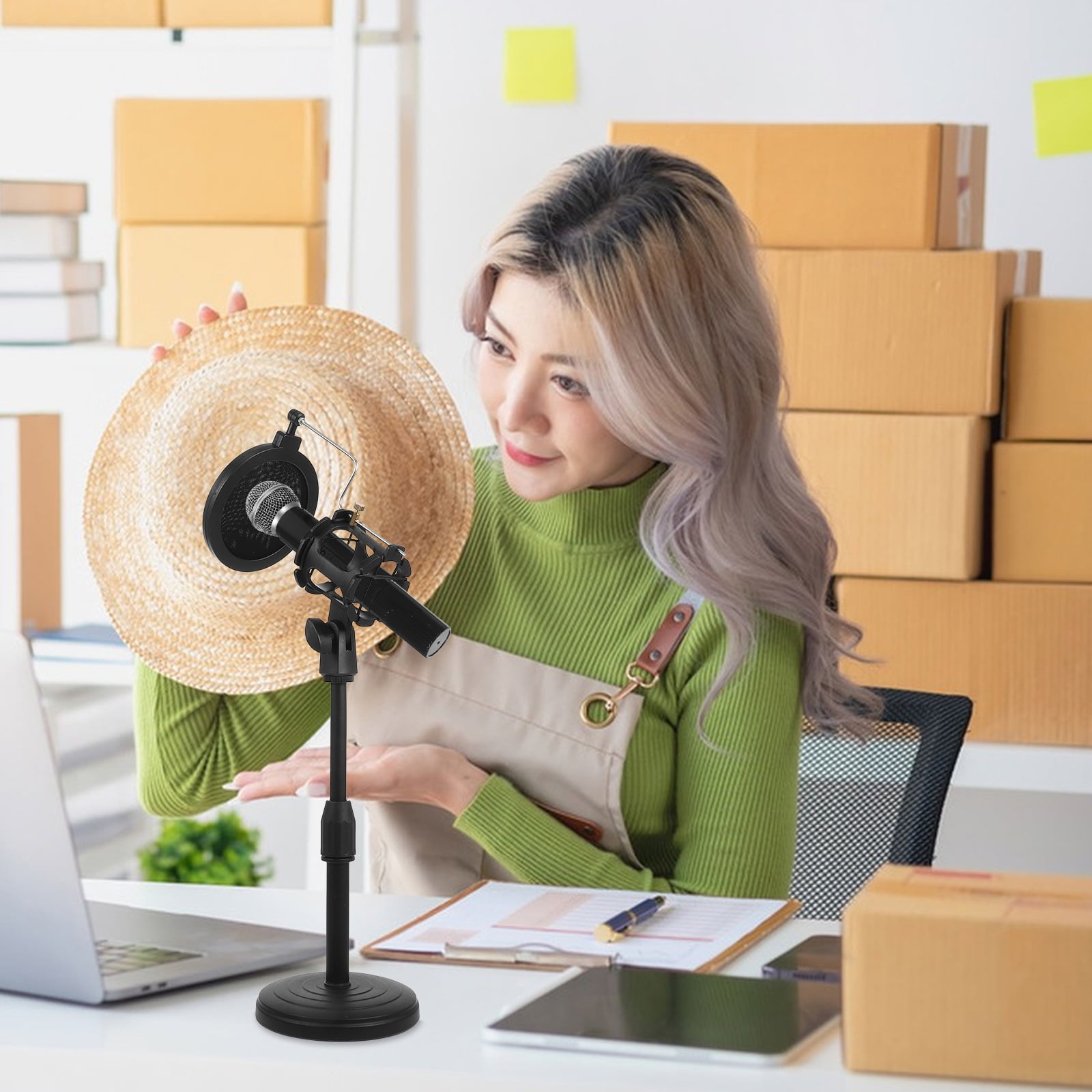 LABSERRON 1Pcs Black Plastic Microphone Stand with Rectangular Base for ...