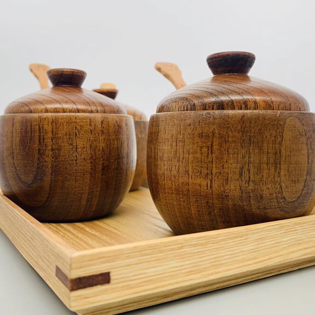 LABSERRON Kitchen Seasoning Jar Light Brown Wood 2Pack 3.54X3.14X3.14in ...
