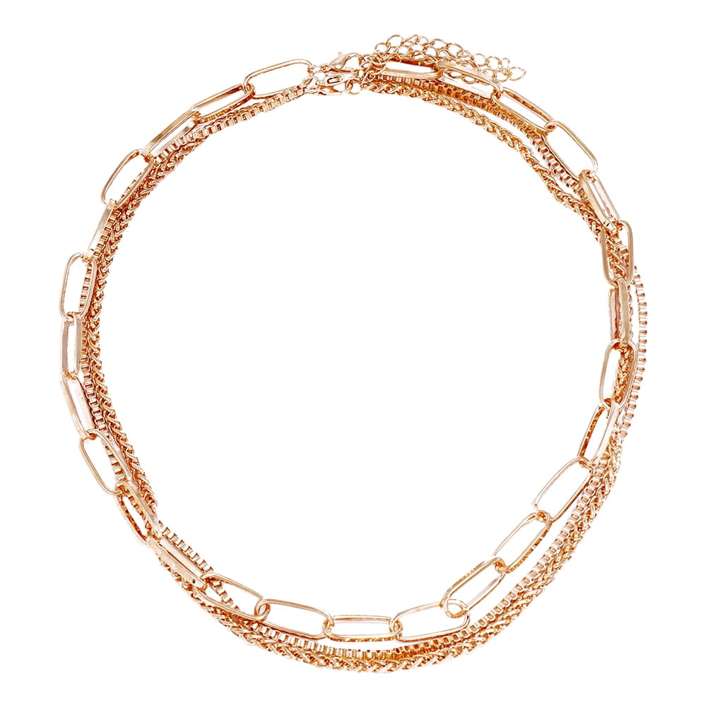 LABSERRON 3Pack Link Chain Necklace Metal Multi Layered Rose Gold For ...