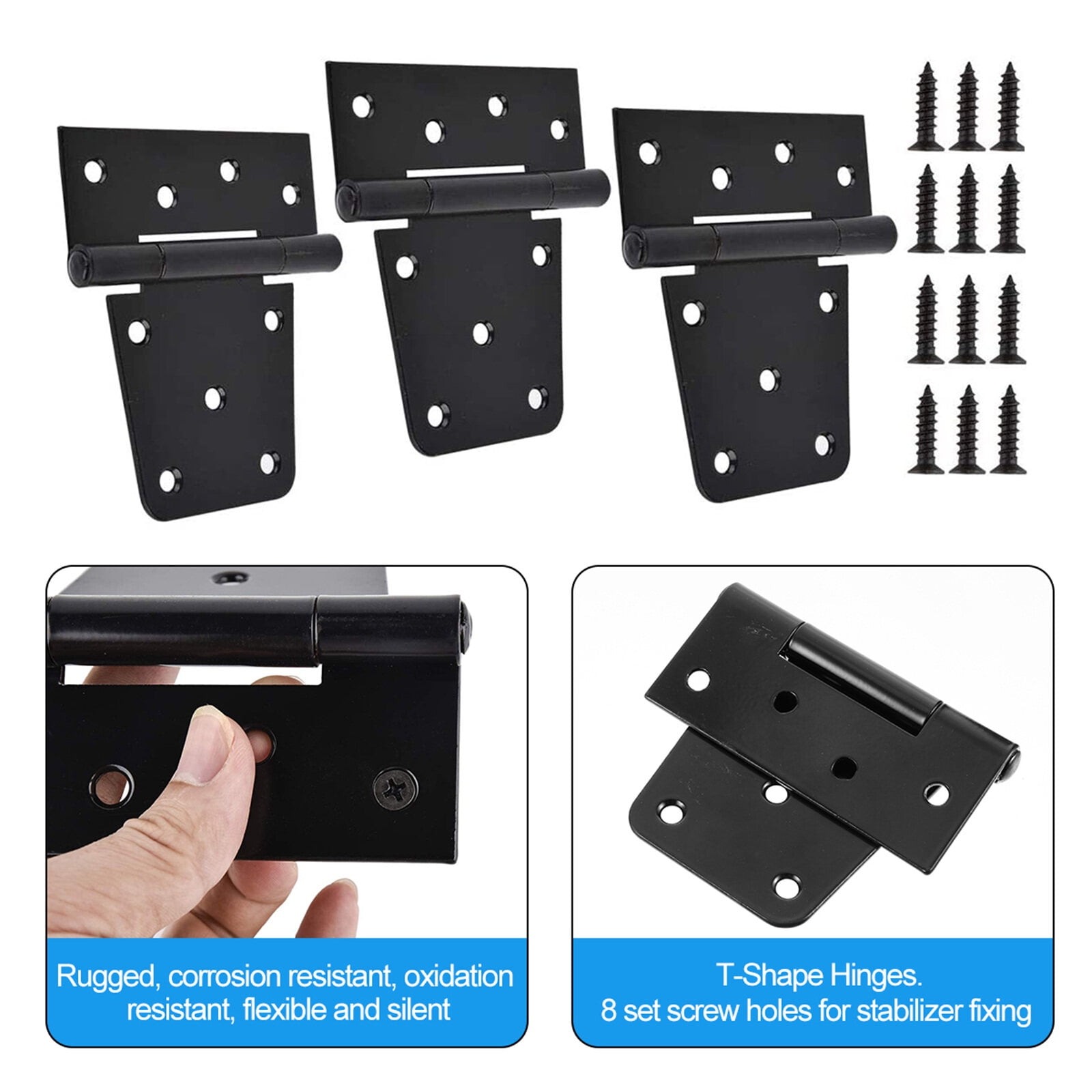 LABSERRON 3Pcs Black Carbon Steel T-Shape Hinge for Doors Smooth .8x4 ...