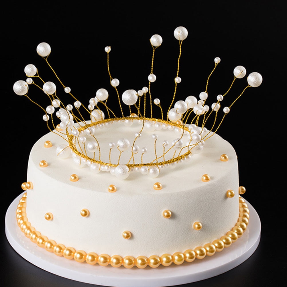 LABSERRON 3Pcs Pearl Metal Cake Ornament Golden Crown Shape for ...