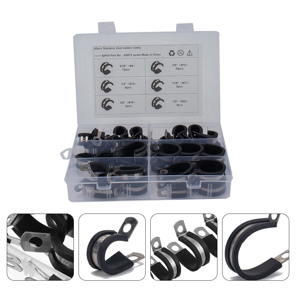 LABSERRON 42 Pcs Hose Clip Oil Proof Cable Clamps Assortment Kit for ...