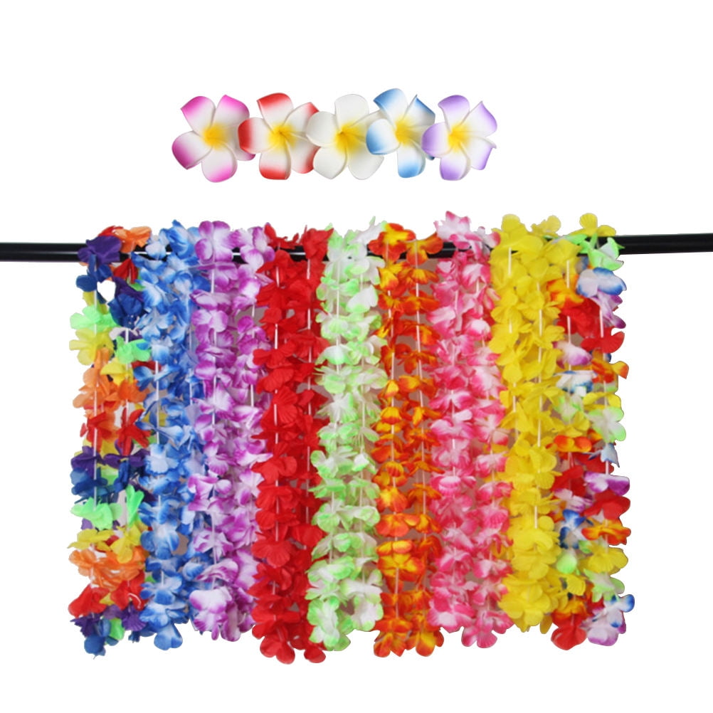LABSERRON 48Pack Hawaiian Flower Lei Bunting Banner Cloth Polyester ...