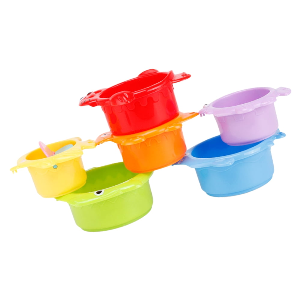 LABSERRON 6Pcs Stacking Cups Assorted Color Plastic Round Toys for Kids ...