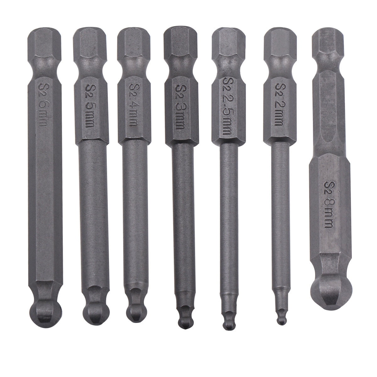LABSERRON 7Pcs Grey Ball End Hexagon Head Screwdriver Bit Set Magnetic ...