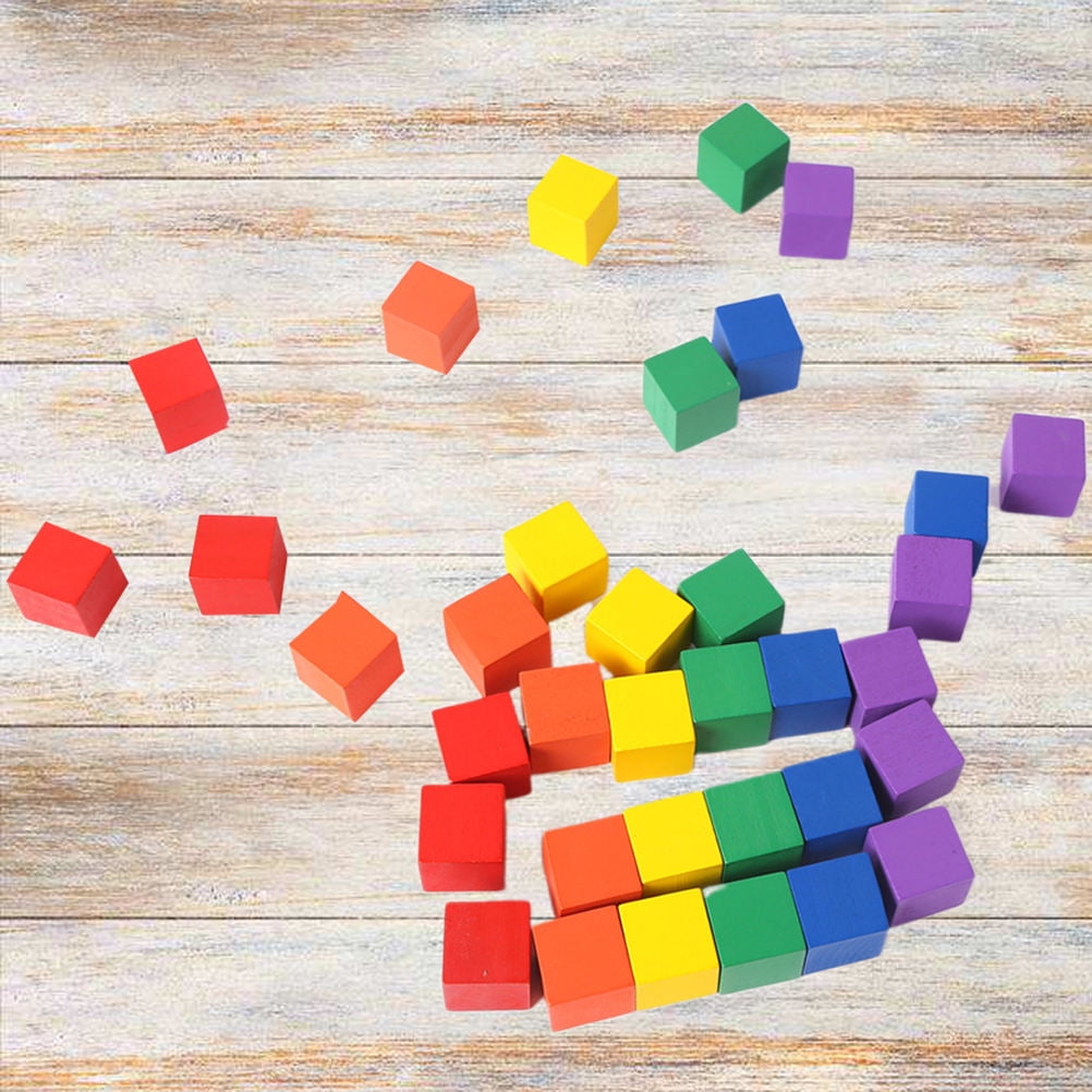 LABSERRON Baby Kids Craft Wood Blocks 100Pcs Assorted Color Wooden Cube ...