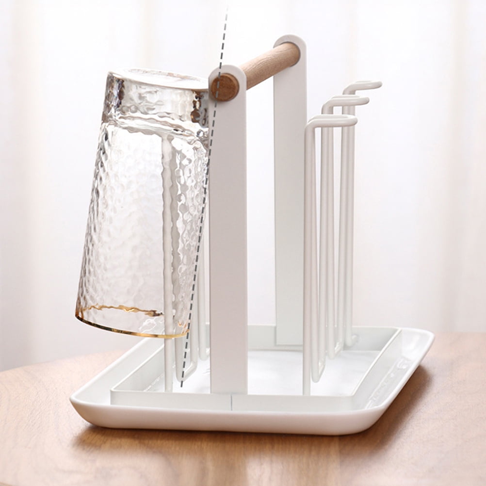 LABSERRON Cup Drying Rack Stand 1Pcs 9*7.4*5in White Iron and Wood with ...