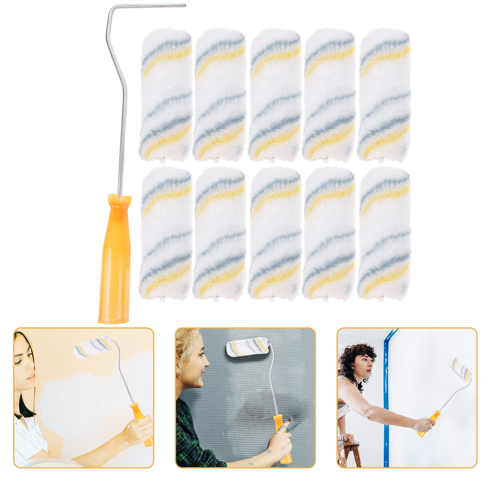 LABSERRON Paint Brush Roller 1 Set of 21 Pcs Yellow Grey Wool Mini ...