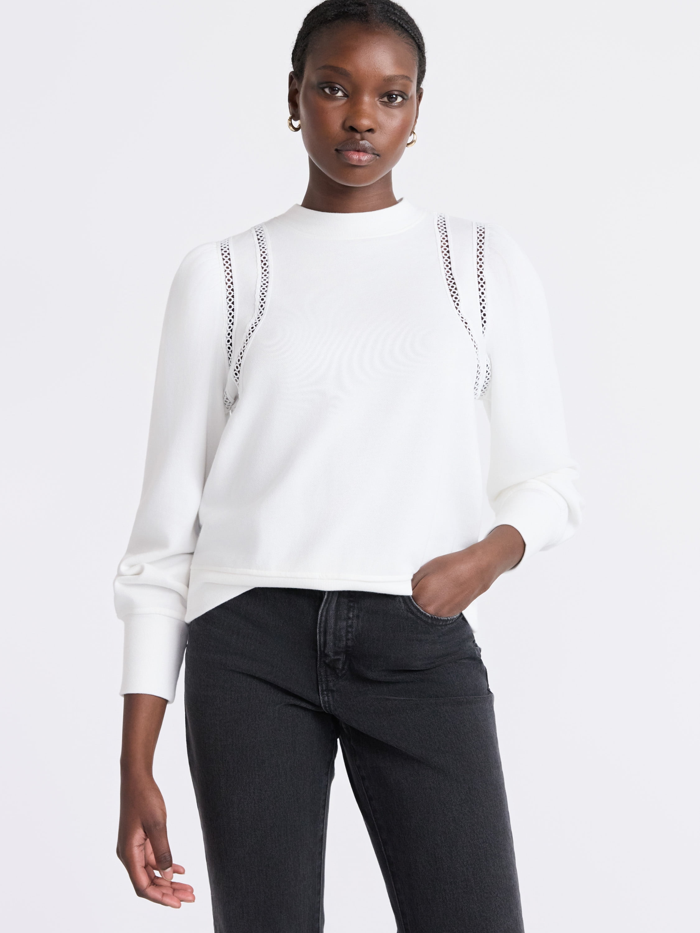 Free Assembly Women's French Terry Sweatshirt with Lace Inset and Long ...