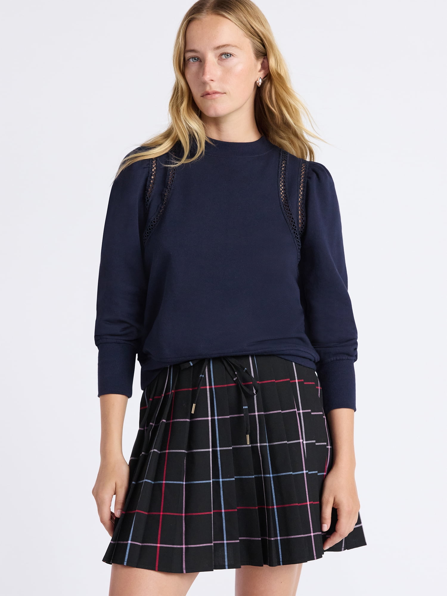Free Assembly Women's French Terry Sweatshirt with Lace Inset and Long ...
