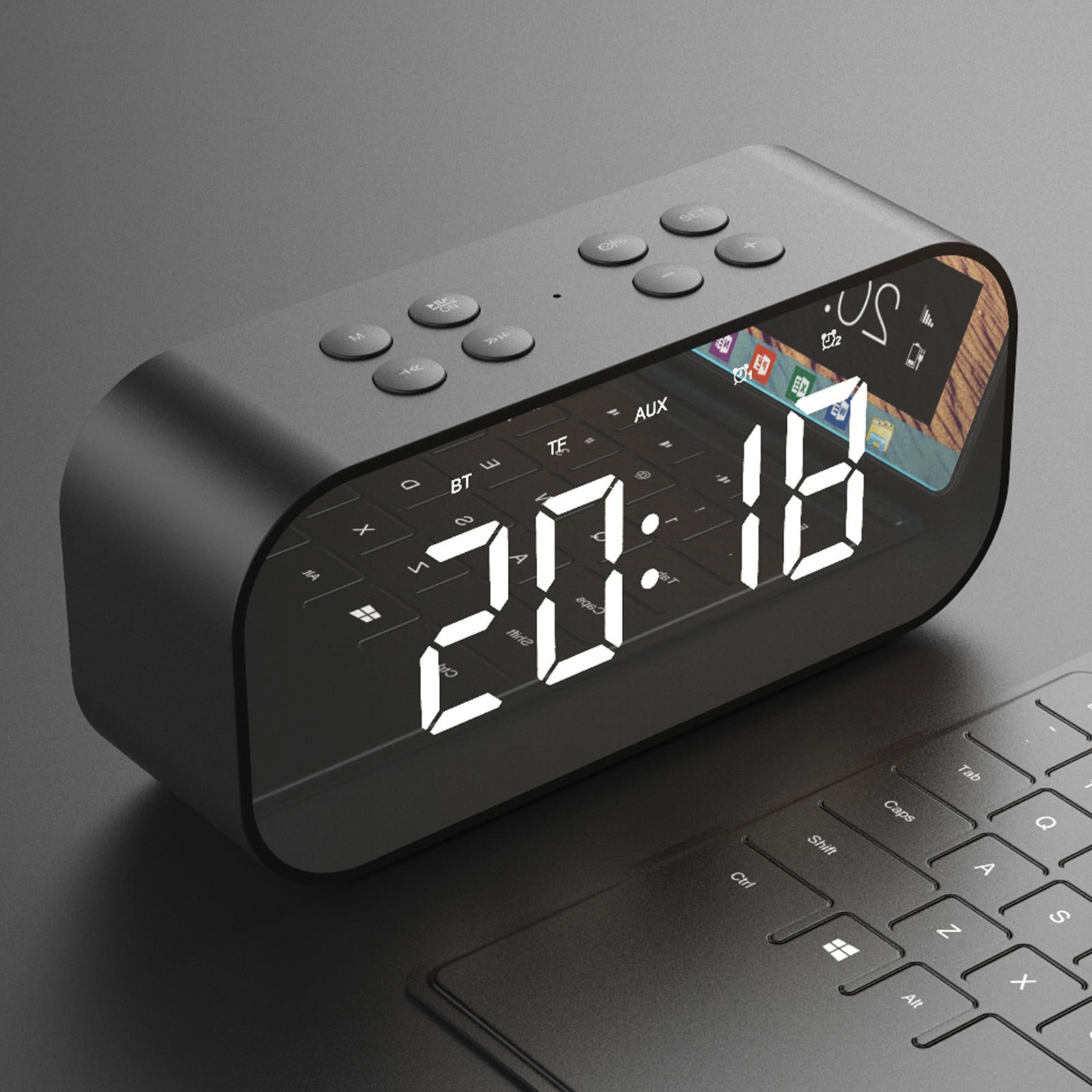 LACKUST LED Mirror Clock With Screen 5.0 Wireless Bluetooth Audio Alarm ...