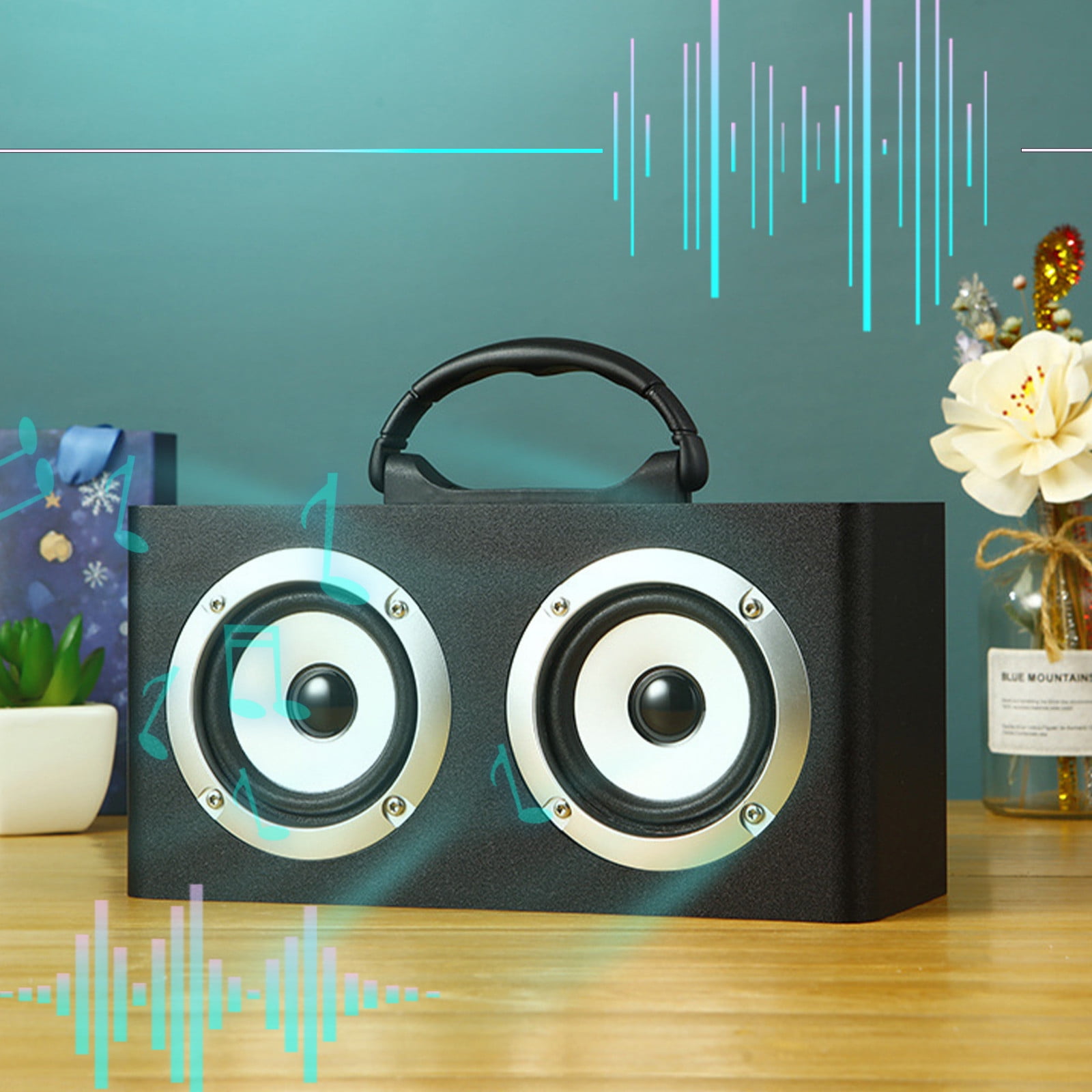 LACKUST Vintage Wooden Bluetooth Stereo Portable Small Stereo Wireless ...