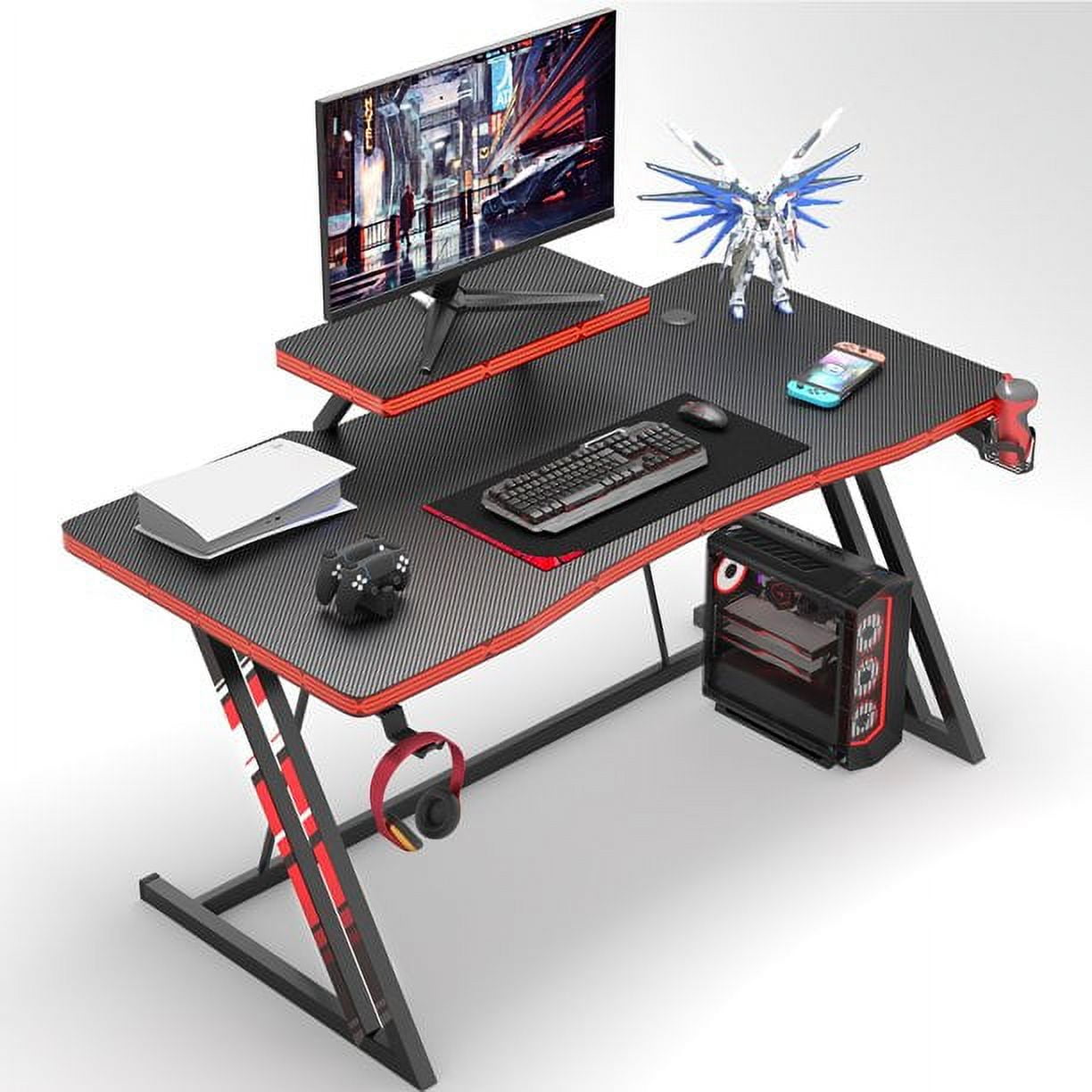 Lacoo 47.2 Inch Gaming Desk Home Office Desk Modern Style Writing Table with Cup Holder Headphone Hook Black