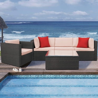 Lacoo 4-Piece Weather Rattan Furniture, Outdoor Patio Indoor ...