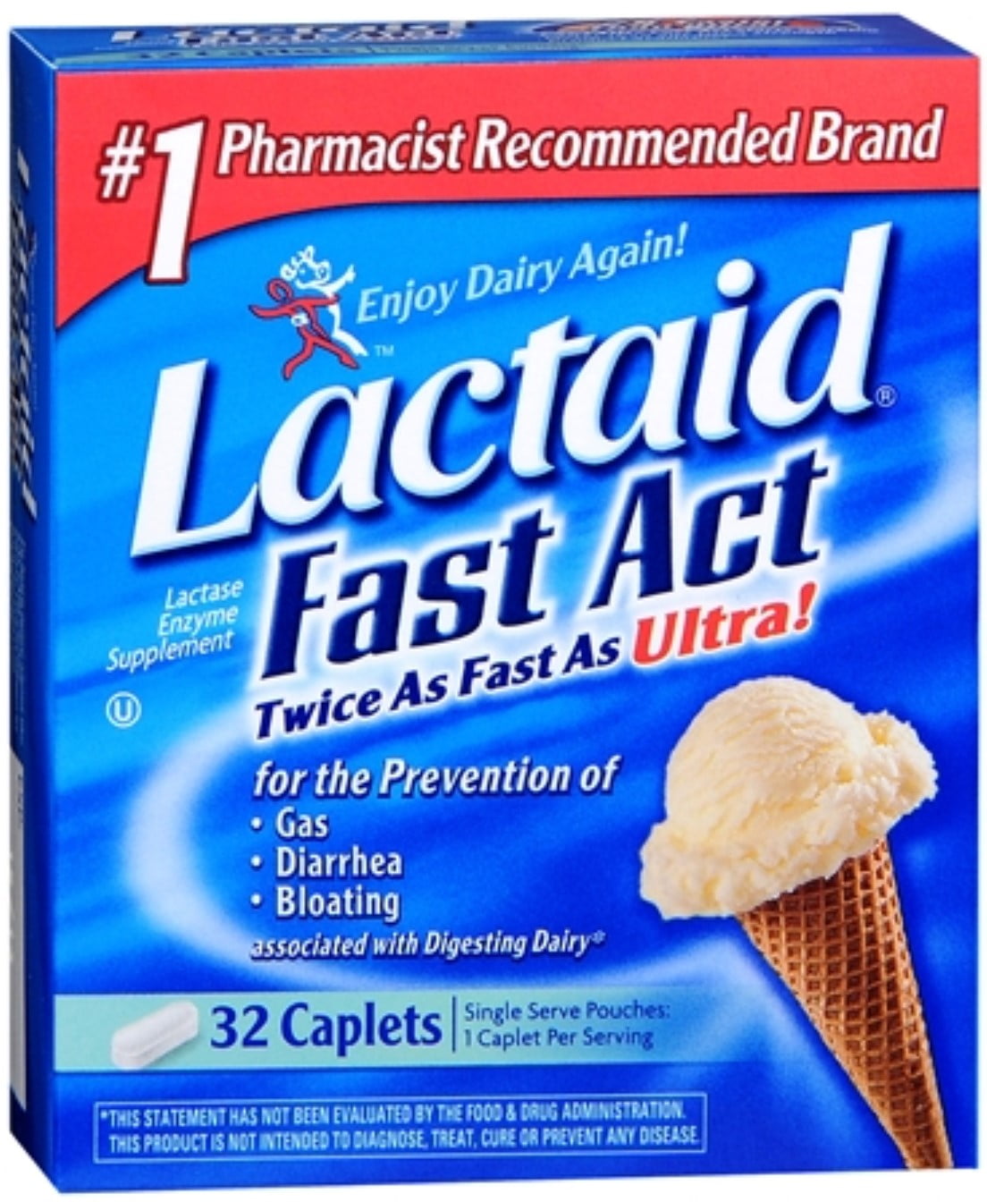 LACTAID Fast Act Caplets 32 Caplets (Pack of 2) - Walmart.com