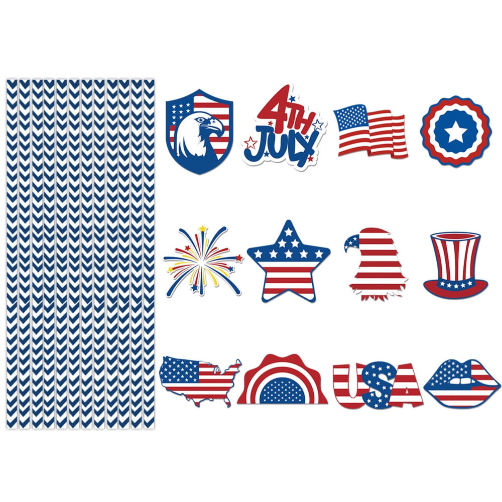 LADAEN 24pcs/set 4th of July Disposable Straws Flags Decor Well Crafted ...